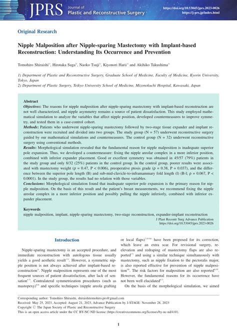 Pdf Nipple Malposition After Nipple Sparing Mastectomy With Implant