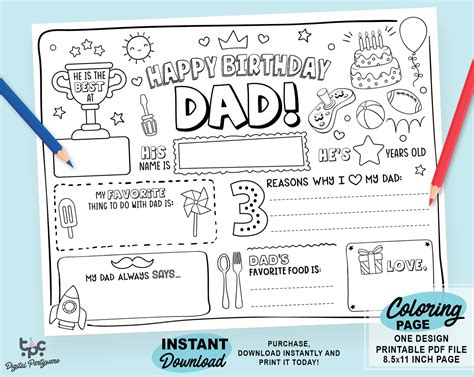 Happy Birthday Daddy Printable Coloring Pages