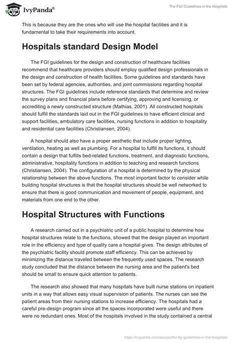The Fgi Guidelines In The Hospitals 1470 Words Essay Example