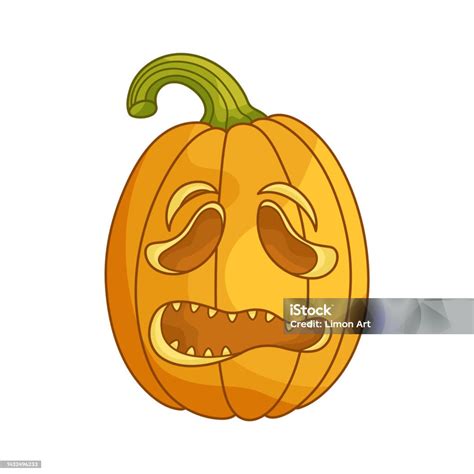 슬픈 잭 오 랜턴 호박 머리 할로윈의 전통적인 캐릭터 인사말 카드 포스터 스티커 배너 및 휴가 장식을위한 간단한 디자인 요소 귀여운 만화 플랫 일러스트 레이 션 가공의