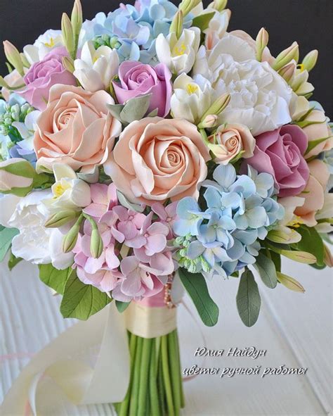 Букет невесты 27 см с цветами из полимерной глины в интернет магазине на Ярмарке Мастеров