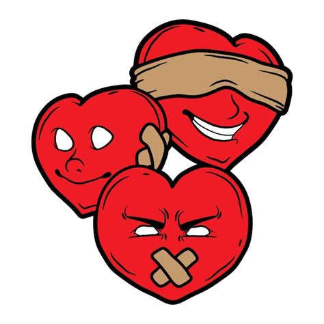 Premium Vector Heart Emoji Cartoon Three Wise Cant See Cant Hear Cant