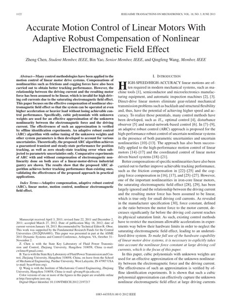 Pdf Accurate Motion Control Of Linear Motors With Adaptive Robust