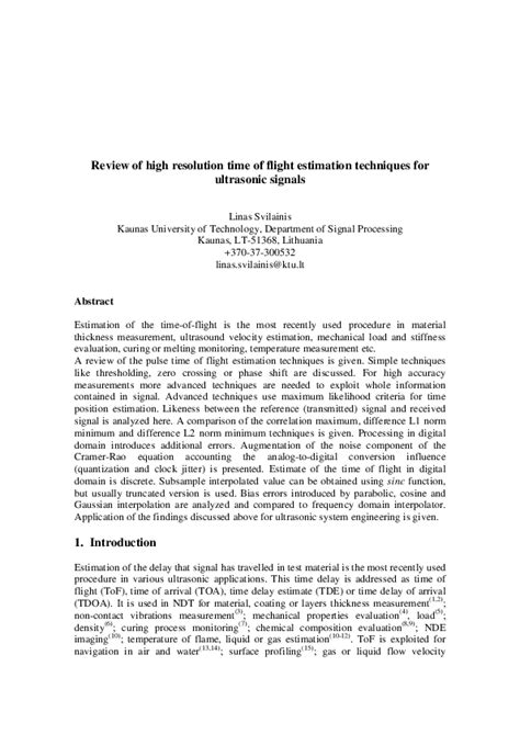 Pdf Review Of High Resolution Time Of Flight Estimation Techniques For Ultrasonic Signals