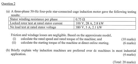 Solved A A Three Phase 50−hz Four Pole Star Connected Cage