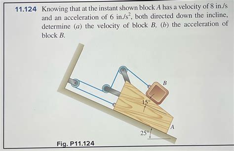 Solved 11 124 11 124 Knowing That At The Instant Shown Block A Has A