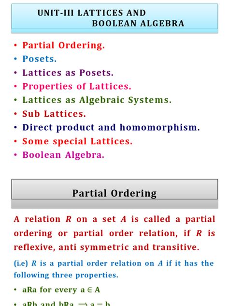 Lattices Unit Iii Pdf Mathematics Abstract Algebra