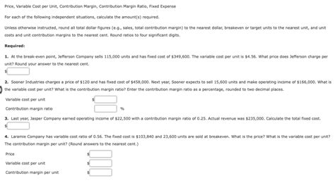 Solved Price Variable Cost Per Unit Contribution Margin Chegg