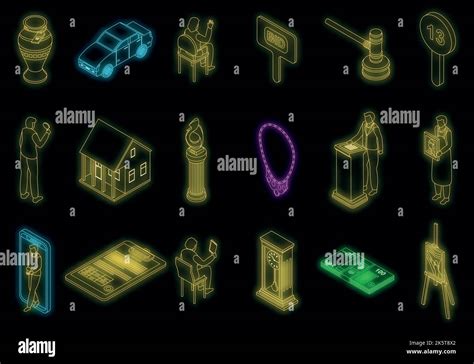 Auction Icons Set Isometric Set Of Auction Vector Icons Neon Color On
