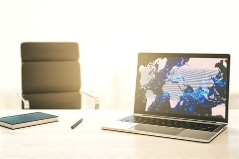 추상적 인 창조적 인 디지털 세계지도 연구 및 분석 개념과 현대 컴퓨터 화면 3d 렌더링 0명에 대한 스톡 사진 및 기타 이미지 Istock