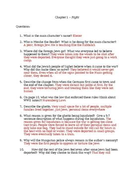 Night Chapter Questions Answers By Last Chapter TPT