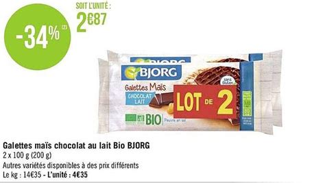 Promo Galettes Maïs Chocolat Au Lait Bio Bjorg chez Géant