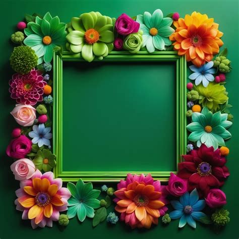 Premium Ai Image Green Square Shaped Floral Frame