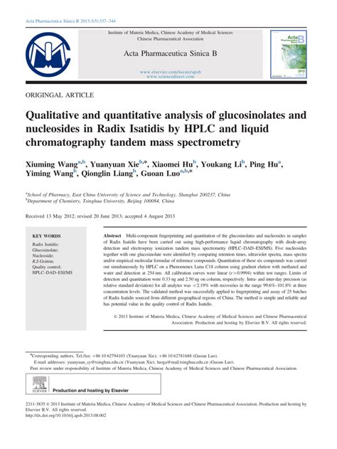 Pdf Qualitative And Quantitative Analysis Of Glucosinolates And
