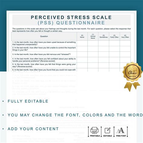 Perceived Stress Scale Pss Questionnaire Printable Stress Management