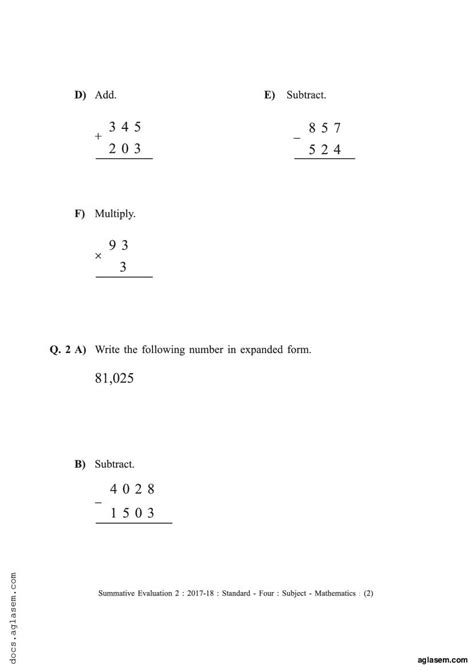 Class 4 Maths Sample Paper 2024 Maharashtra Board Pdf Maha Std 4th