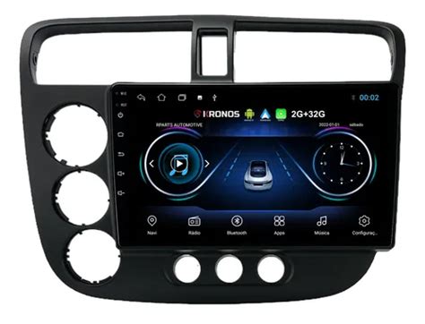 Kit Multimidia Kronos 9 Polegadas Android Civic 2001 A 2006 Preto Parcelamento Sem Juros
