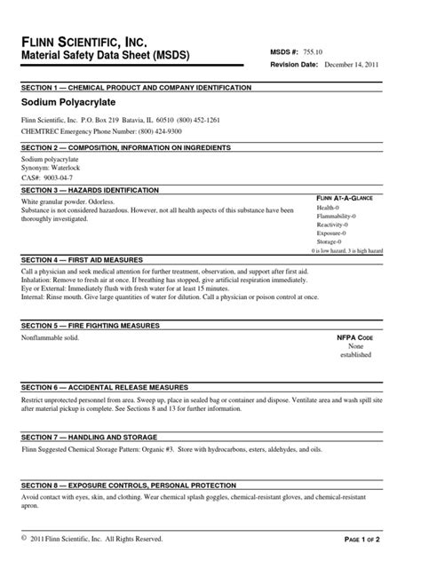 Sodium Polyacrylate Msds Overview Pdf