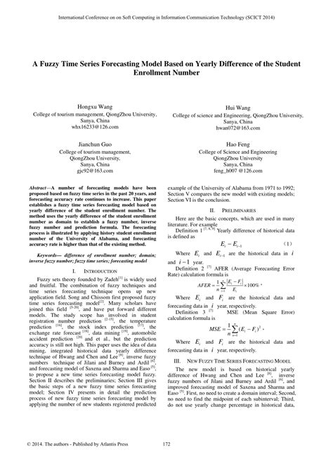 Pdf A Fuzzy Time Series Forecasting Model Based On Yearly Difference