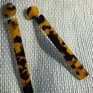 Retro Tortoise Shell Geometric Long Rectangular Resin Drop Earrings Etsy