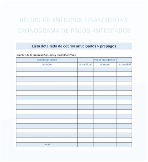 Plantillas Recibo Anticipado Y Cronograma De Pago Anticipado Para Excel