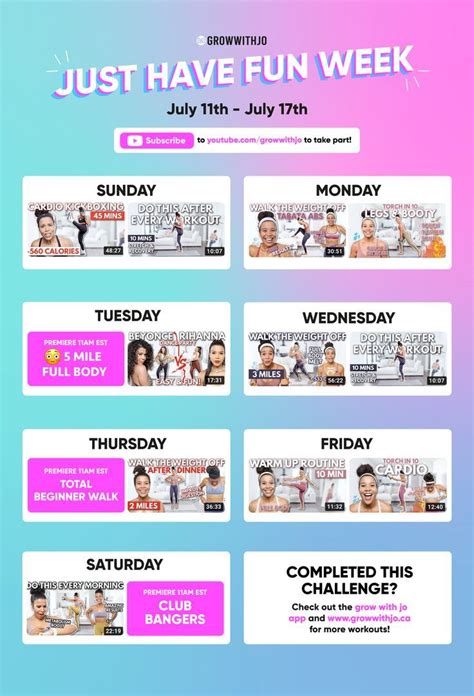 Weekly Workout Challenge Growwithjo Fun Workouts Beginner Workout At