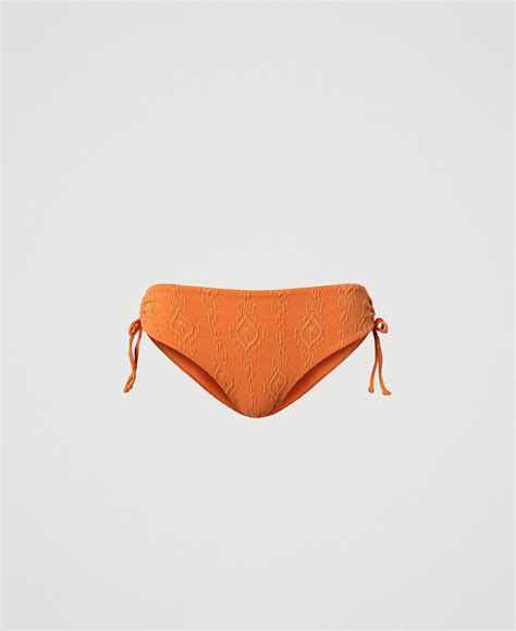 Bikini Bottom With Embossed Design And Drawstring Woman Orange