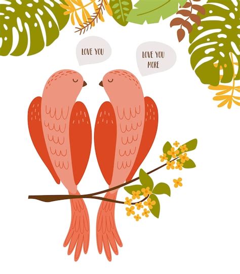 Premium Vector Valentines Day Birds Couple Into The Jungle With Text