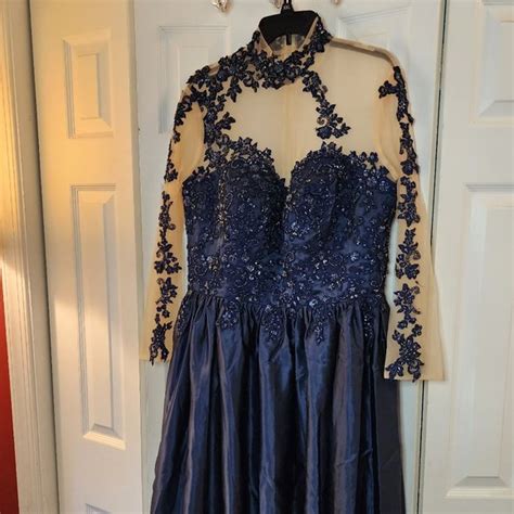 Dresses Elegant Royal Navy Blue Long Sleeves Evening Dresses Aline