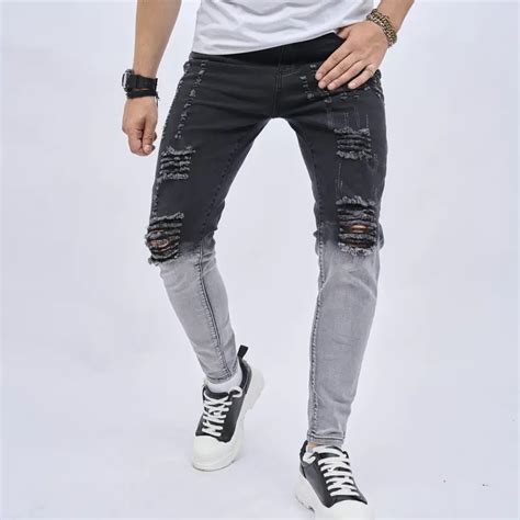 Mens Trendy High Street Gradient Color Slim Fit Jeans Temu