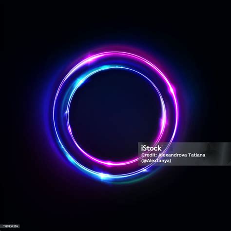 Lingkaran Latar Belakang Abstrak Lampu Neon Bersinar Portal Bulat