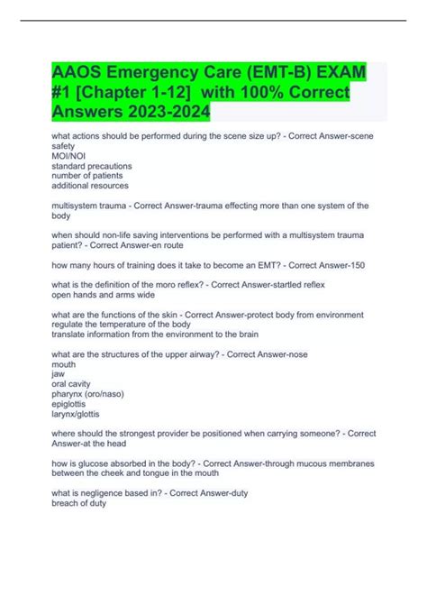 AAOS Emergency Care EMT B EXAM Chapter With Correct Answers AAOS Stuvia US