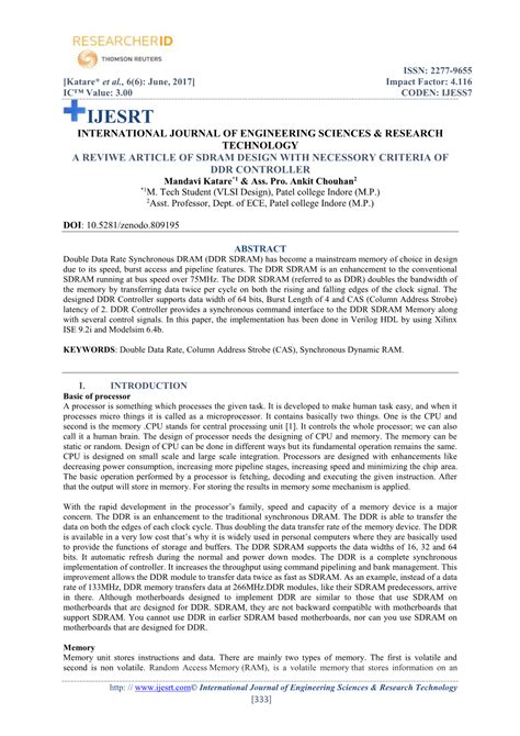 A Reviwe Article Of Sdram Design With Necessory Criteria Of Ddr