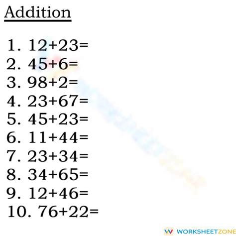 Addition For Standard 1 And 2 Worksheet