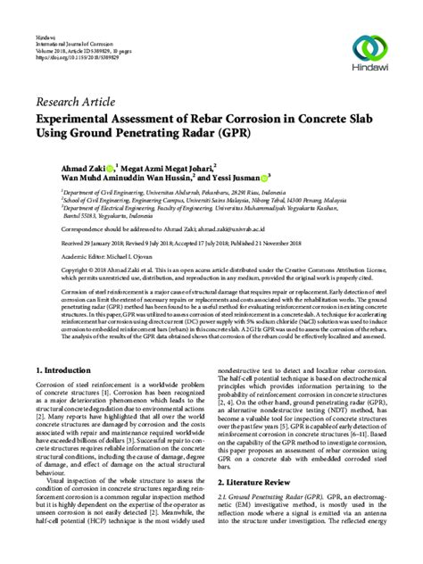 Pdf Experimental Assessment Of Rebar Corrosion In Concrete Slab Using Ground Penetrating Radar