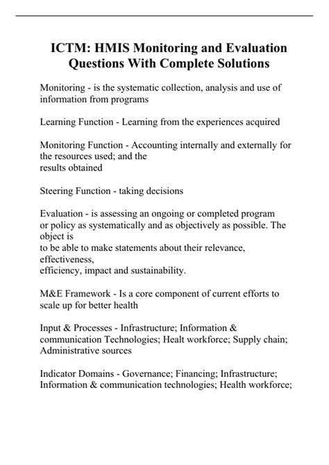 Ictm Hmis Monitoring And Evaluation Questions With Complete Solutions