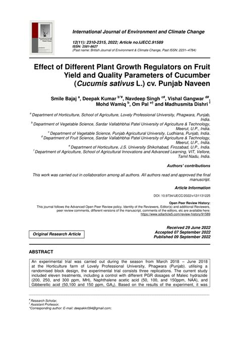 (PDF) Effect of Different Plant Growth Regulators on Fruit Yield and Quality Parameters of ...