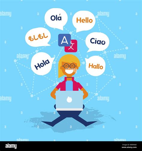 Multi Language Translator Concept Illustration Girl On Computer