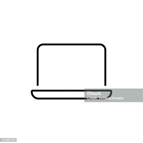 노트북 라인 아이콘입니다 통신 기술 모바일 컴퓨터 노트북 카메라 비즈니스 온라인 학교 학생 학생 인터넷 기술 개념입니다 흰색 배경에 벡터 검은 선 아이콘 Brand Name