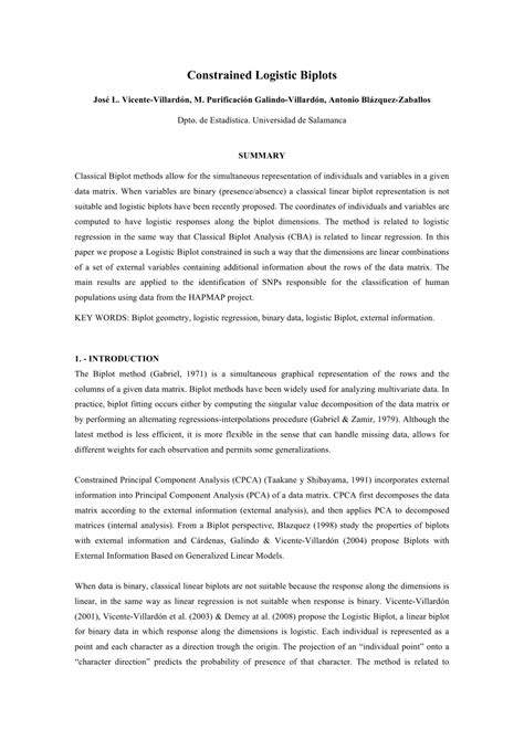 Pdf Constrained Logistic Biplots