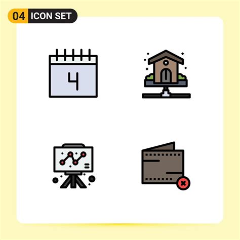 Modern Set Of 4 Filledline Flat Colors And Symbols Such As Calendar