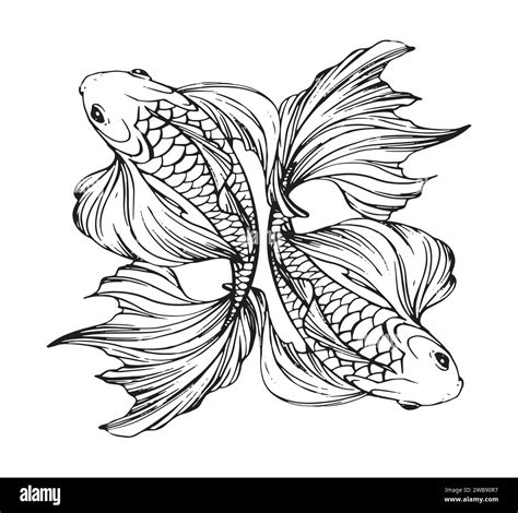 Two Beautiful Magical Fish With Long Fins And Tails Logo Mystical
