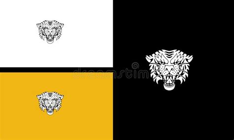 Head Tiger With Fangs Vector Line Art Flat Design Stock Vector