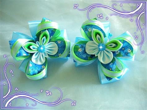 Милые бантики с бабочками канзаши/Bows with butterflies/Tutorial ...