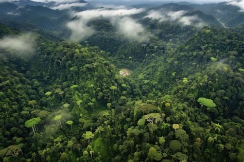 생성 Ai로 생성된 무성한 열대우림 캐노피의 조감도 프리미엄 사진