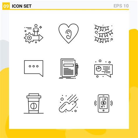 Editable Vector Line Pack Of 9 Simple Outlines Of File Business Celebrate Comment Bubble