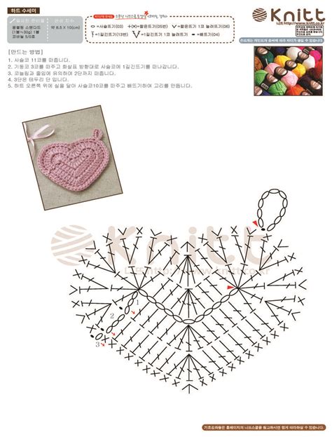 니뜨 Knitt 무료도안 하트 수세미 크로셰 패턴 코바늘뜨기 모티브 코바늘뜨기 기법