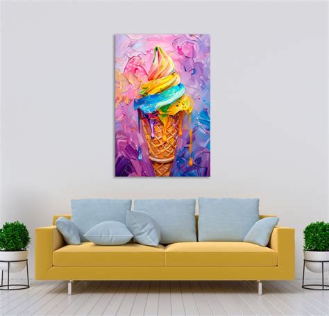 Vibrant Rainbow Ice Cream Canvas Wall Art Abstract Melting Dessert