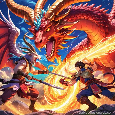 Goat And Dragon Battle Stable Diffusion Online
