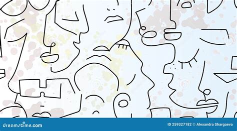 One Line Drawing Abstract Face Seamless Pattern Stock Vector Illustration Of Linear Pattern